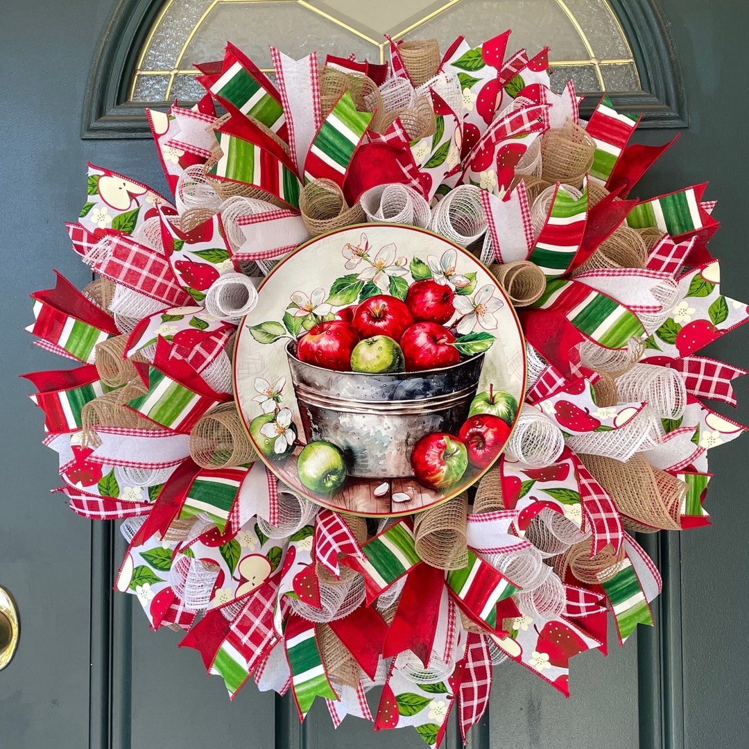 Fall Apple Wreath for Font Door, Farmhouse Country Fall Wreath, Apple ...