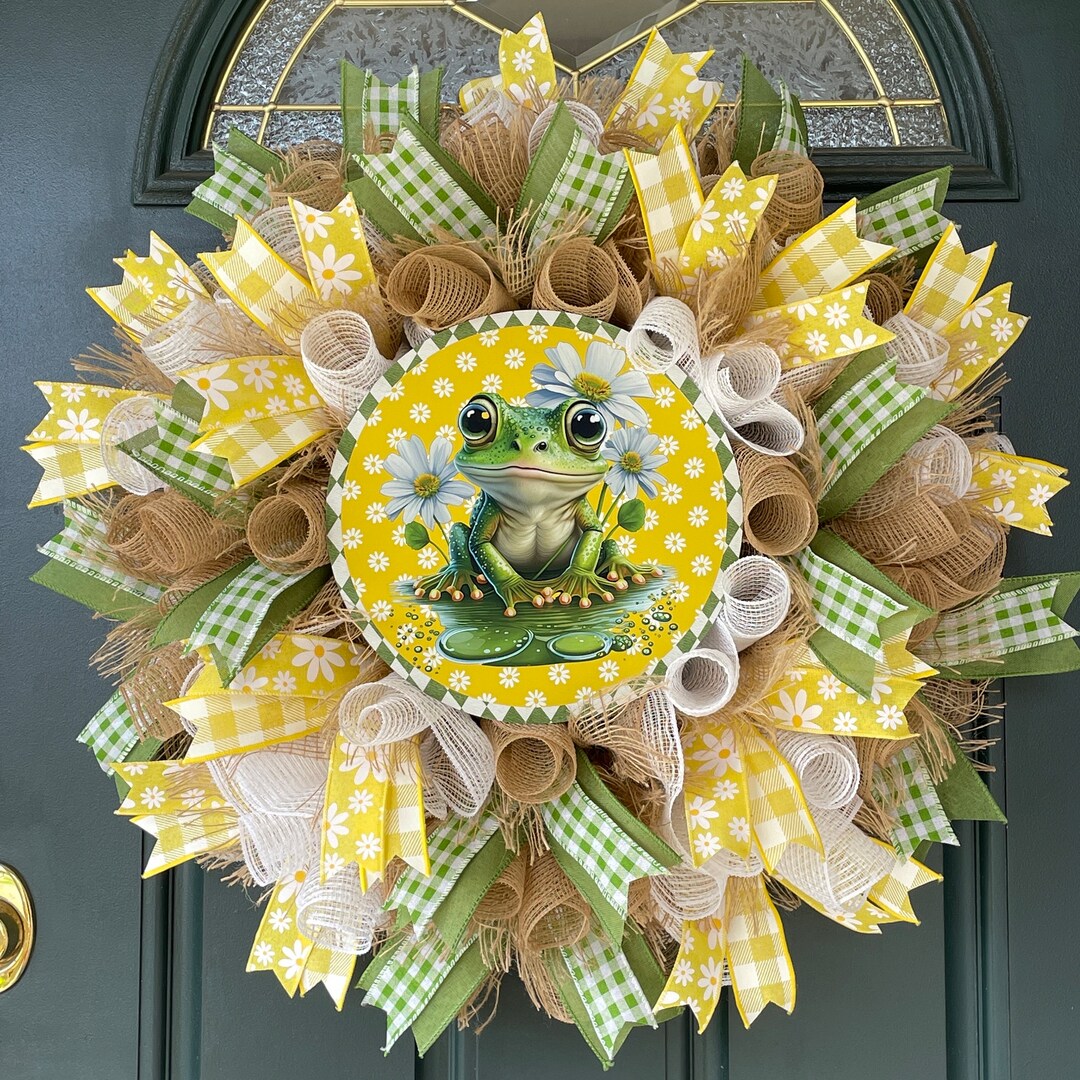 Green Tree Frog Wreath Large Mesh Wreath Frog Lover Summer Wreath for ...