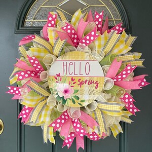 Spring Door Wreath Buffalo Check Spring Farmhouse Country Style Deco ...