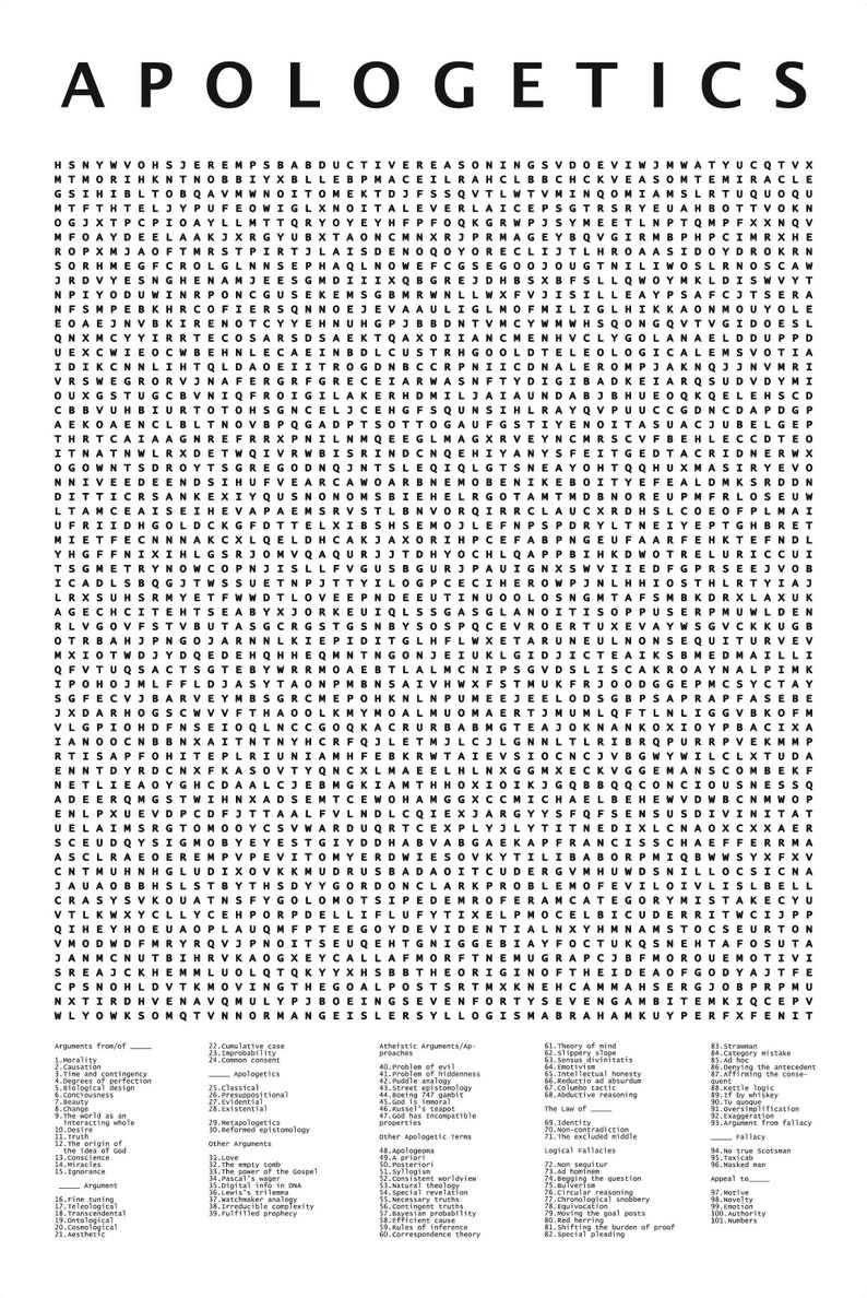 Apologetics 101 Giant Word Search Poster Digital Print File - Etsy