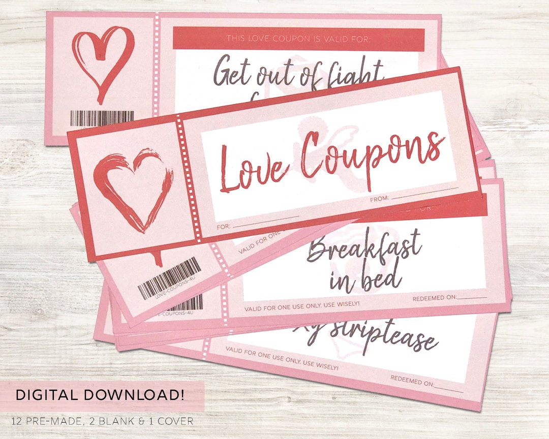 Printable Love Coupons // INSTANT DOWNLOAD // Romantic Gift for Him ...