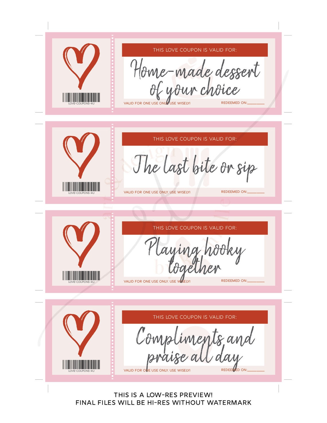 Printable Love Coupons // INSTANT DOWNLOAD // Romantic Gift for Him ...