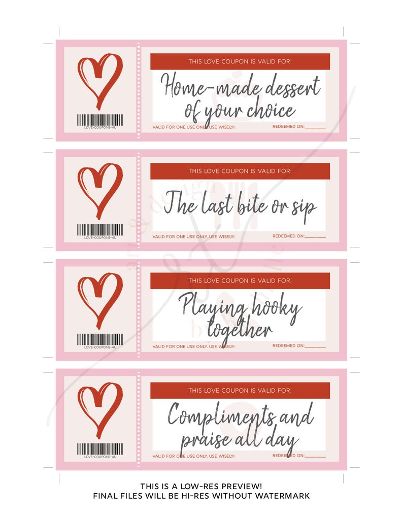 Printable Love Coupons // INSTANT DOWNLOAD // Romantic Gift for Him ...