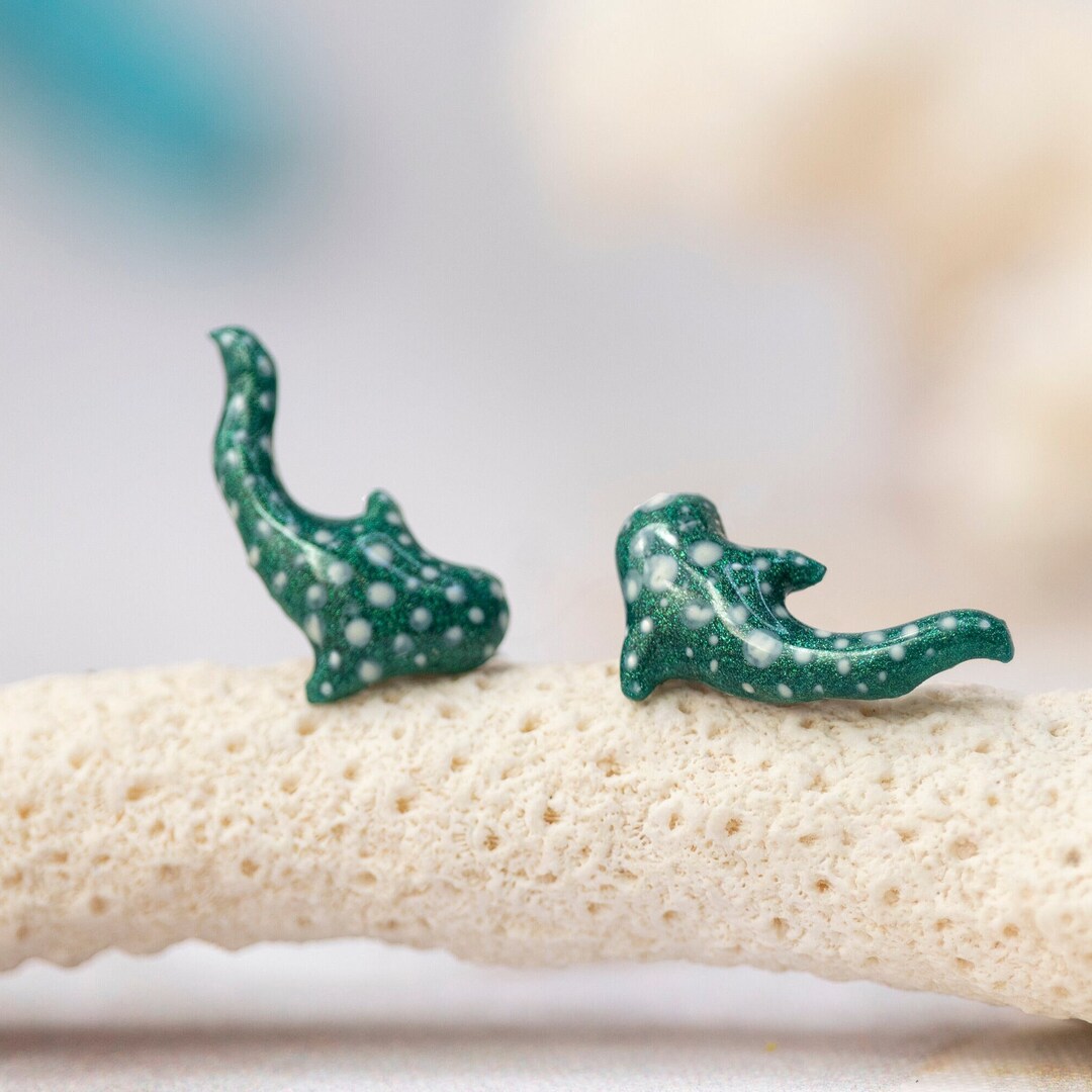 Minimalist Handmade Ocean Animal Earrings, Unique Resin Shark Ear ...