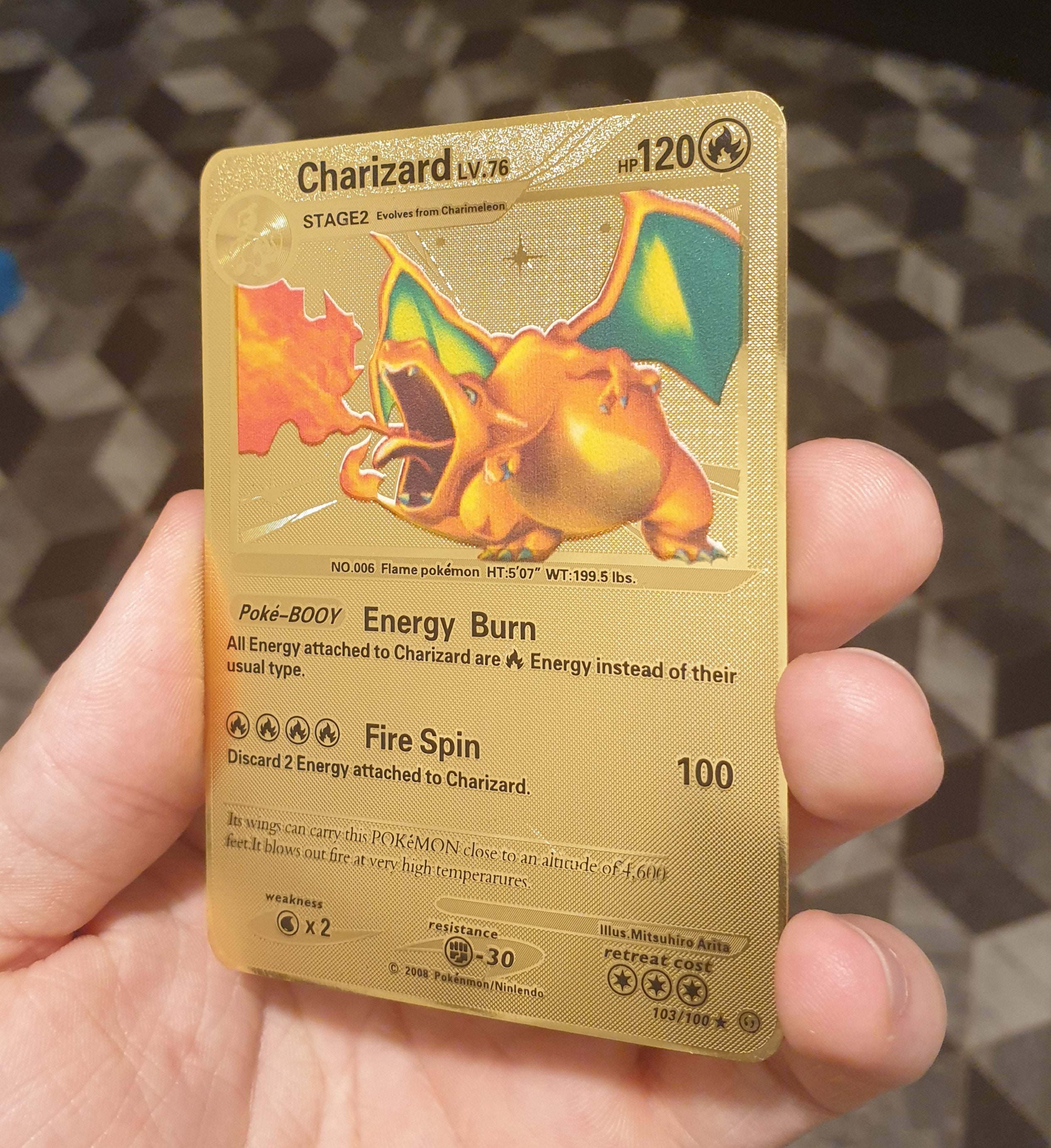 Gold Charizard Card Metal Custom Pokemon Card Base Set 4/102 | Etsy