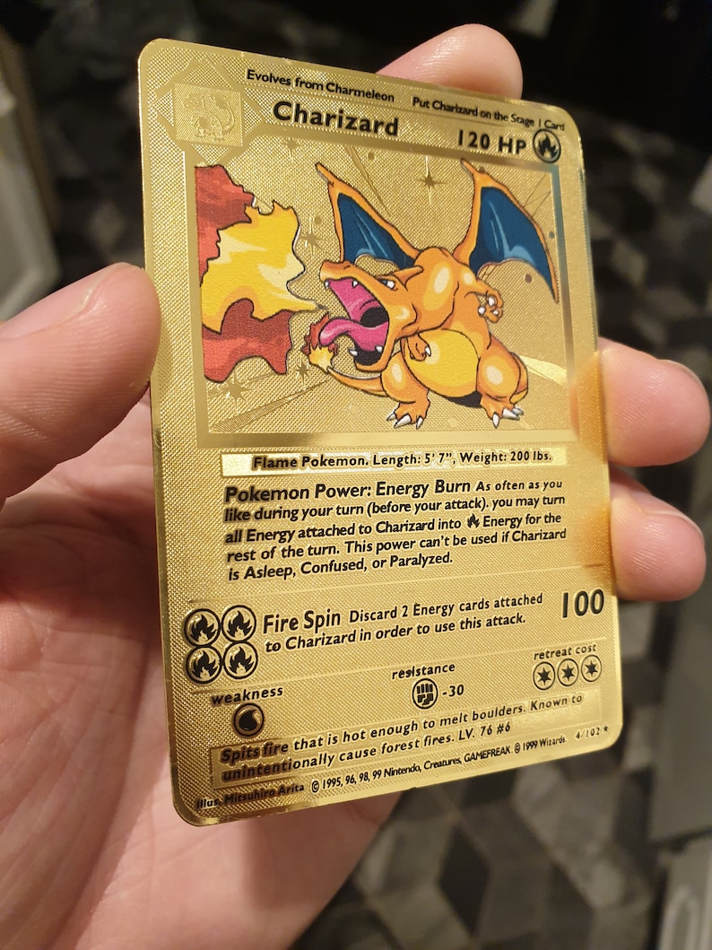 Gold Charizard Card Metal Custom Pokemon Card Base Set 4/102 | Etsy
