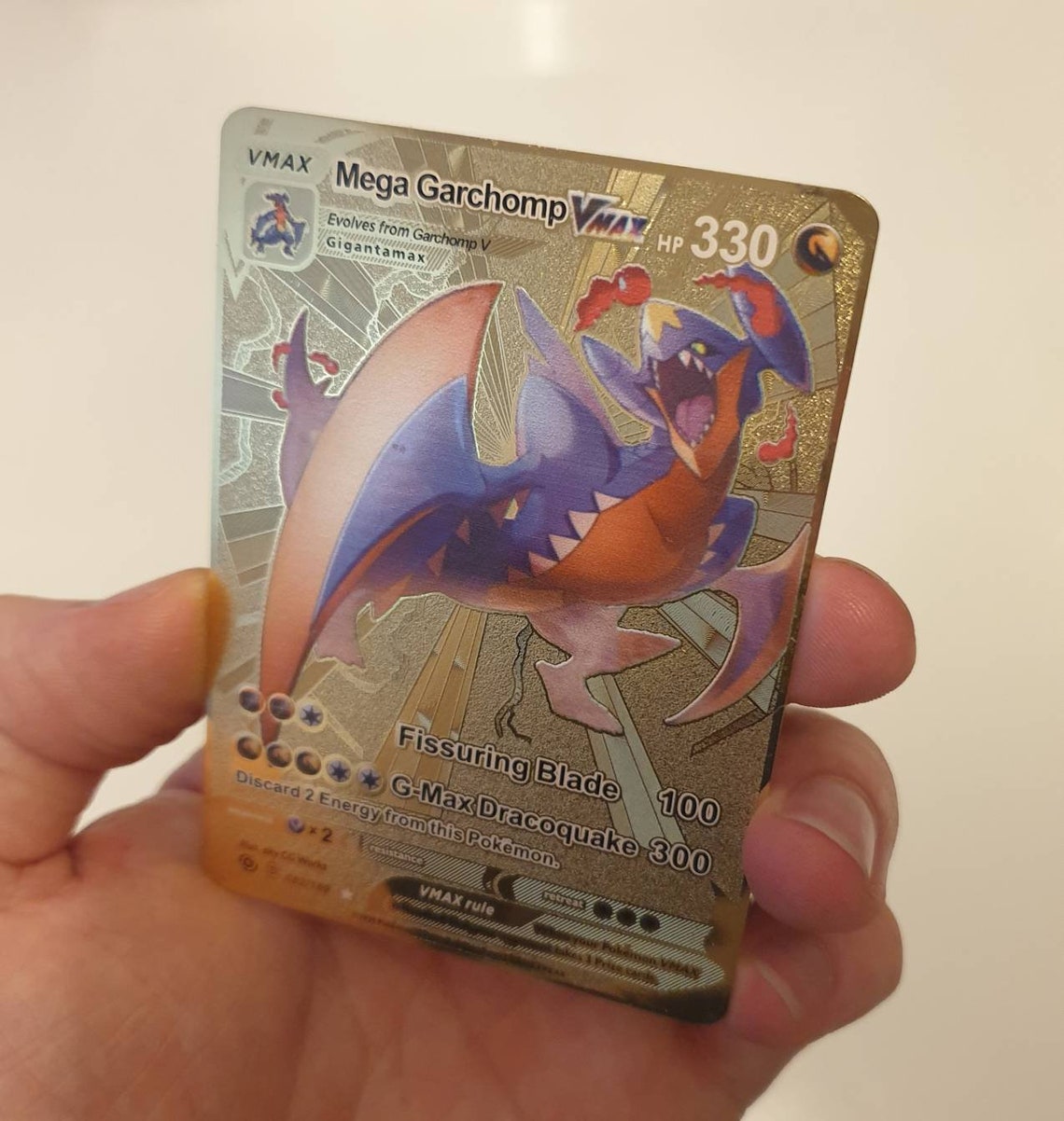 METAL GOLD Mega Garchomp Vmax Gmax Gigantamax Dynamax Pokemon | Etsy
