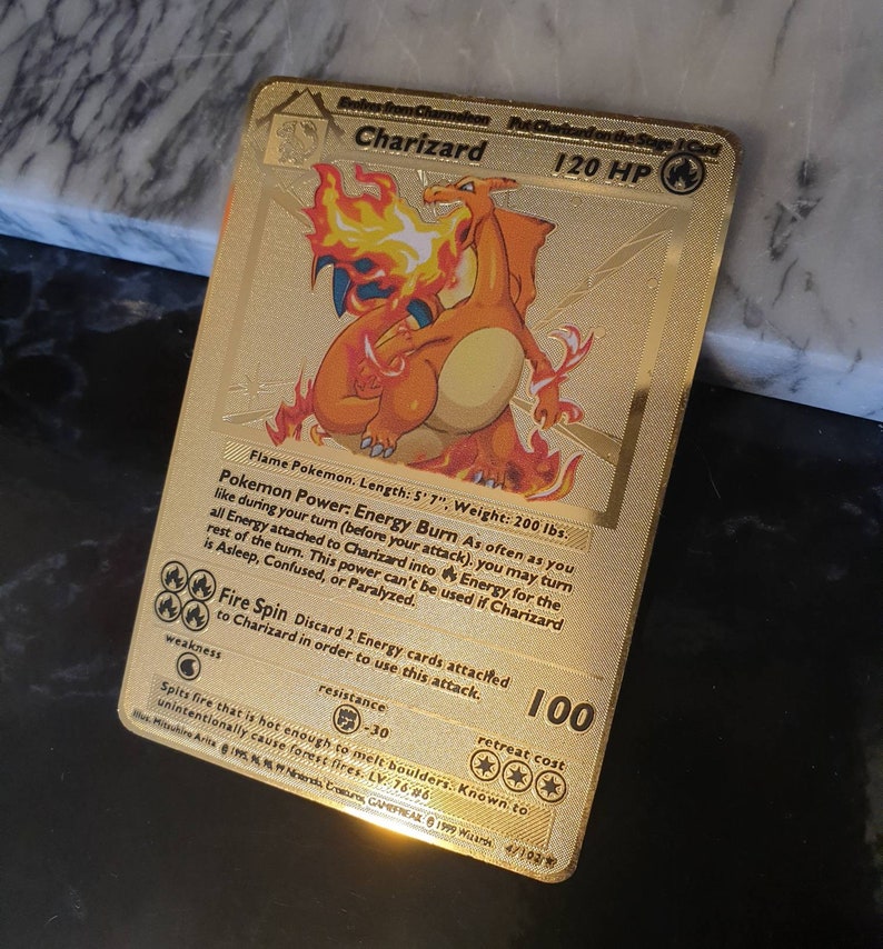 Retro Gold Charizard Card Metal Custom Pokemon Card Base Set | Etsy