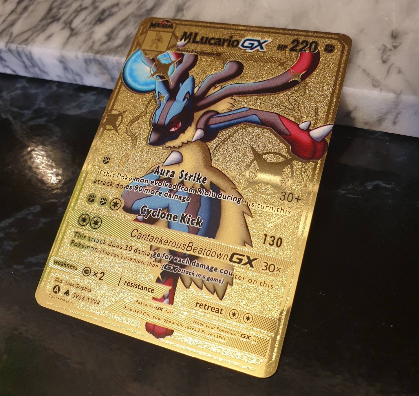 Gold Mega Lucario GX Pokemon Card Shiny EX Custom Made Metal V | Etsy
