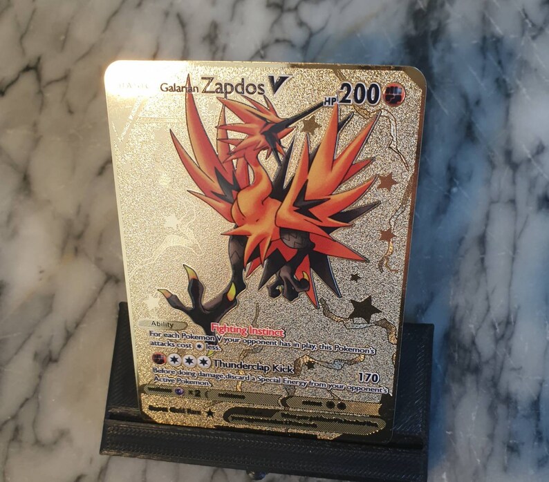 GOLD Galarian Zapdos V Pokemon Card Metal Chilling Reign | Etsy