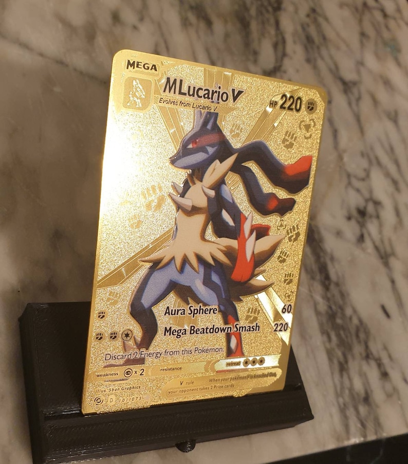 GOLD Mega Lucario V Pokemon Card Shiny EX Custom Made Metal | Etsy