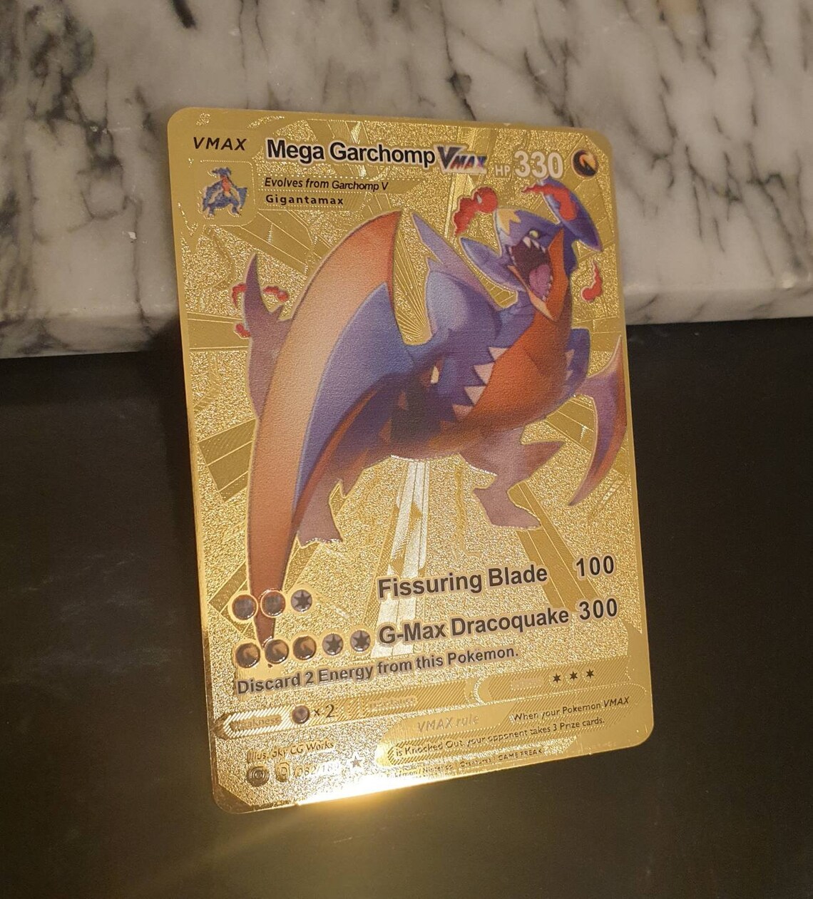 METAL GOLD Mega Garchomp Pokemon Card Vmax Gmax Gigantamax | Etsy
