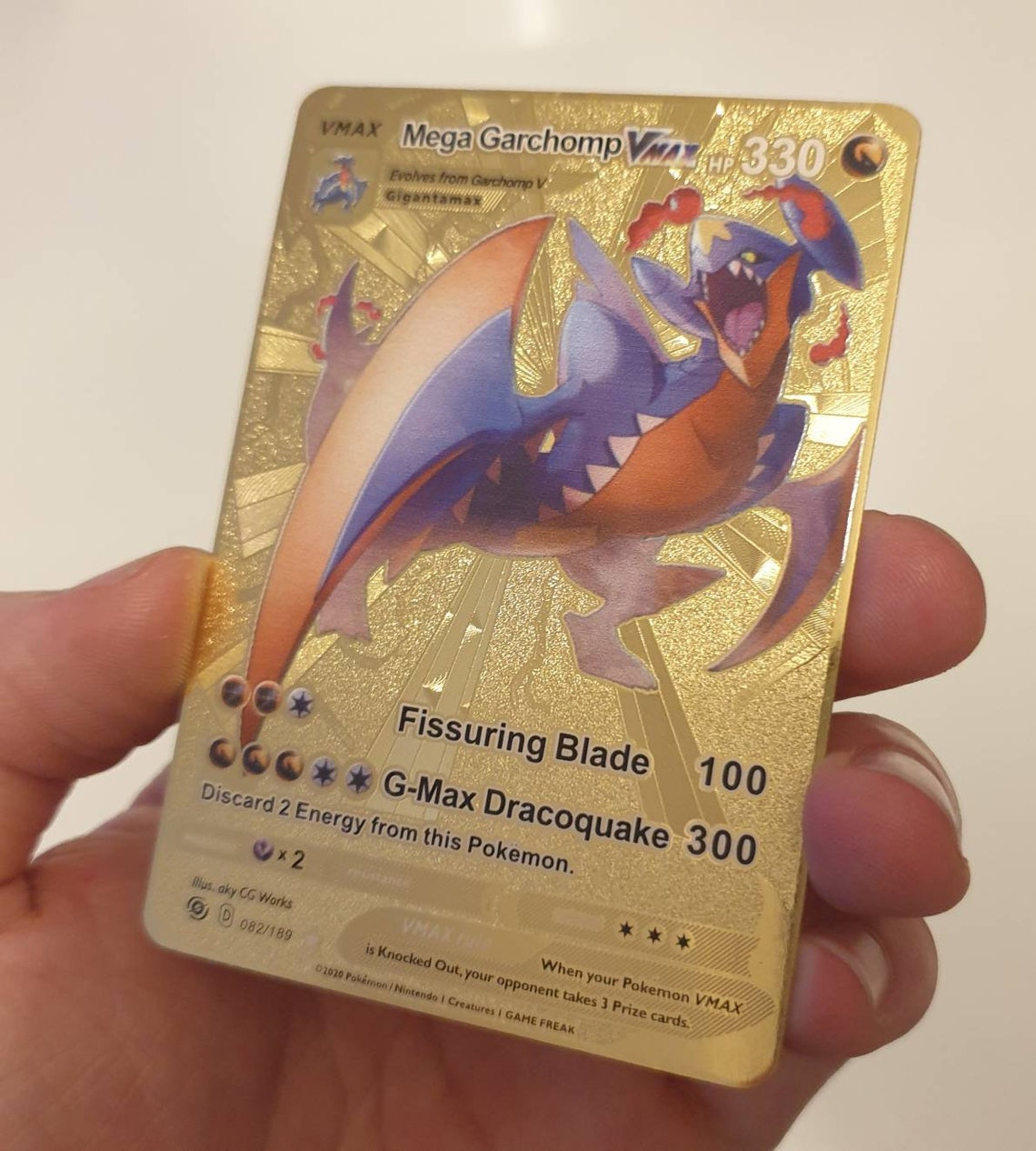 METAL GOLD Mega Garchomp Pokemon Card Vmax Gmax Gigantamax | Etsy