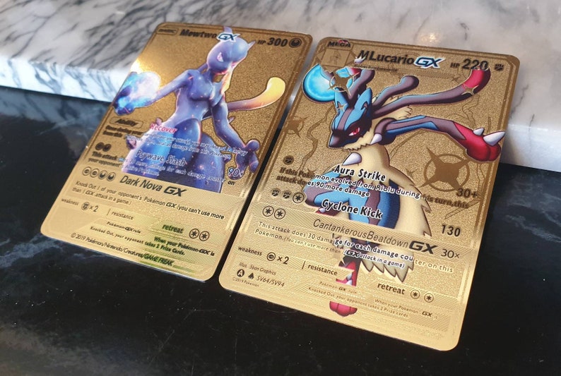 2x Gold Mega Lucario GX & Shadow Mewtwo GX EX Pokemon Cards | Etsy