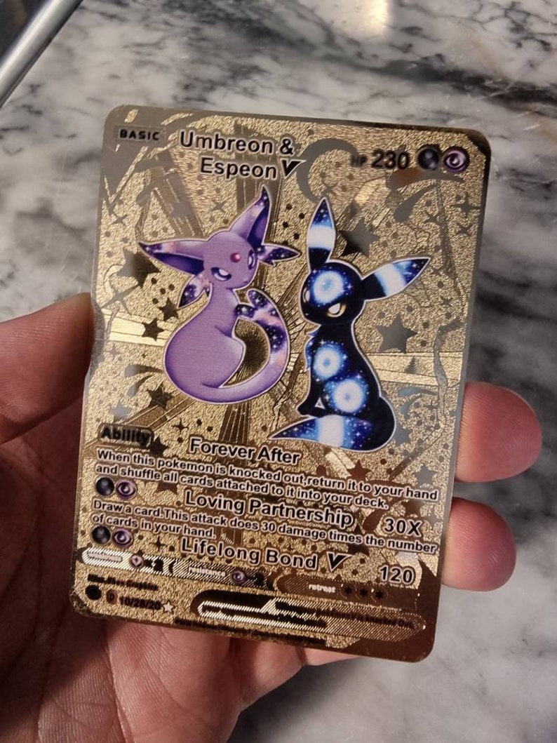 GOLD Anniversary Shiny Umbreon & Espeon V Pokemon Card Metal | Etsy