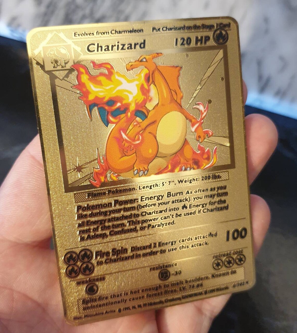 Retro Gold Charizard Card Metal Custom Pokemon Card Base Set | Etsy