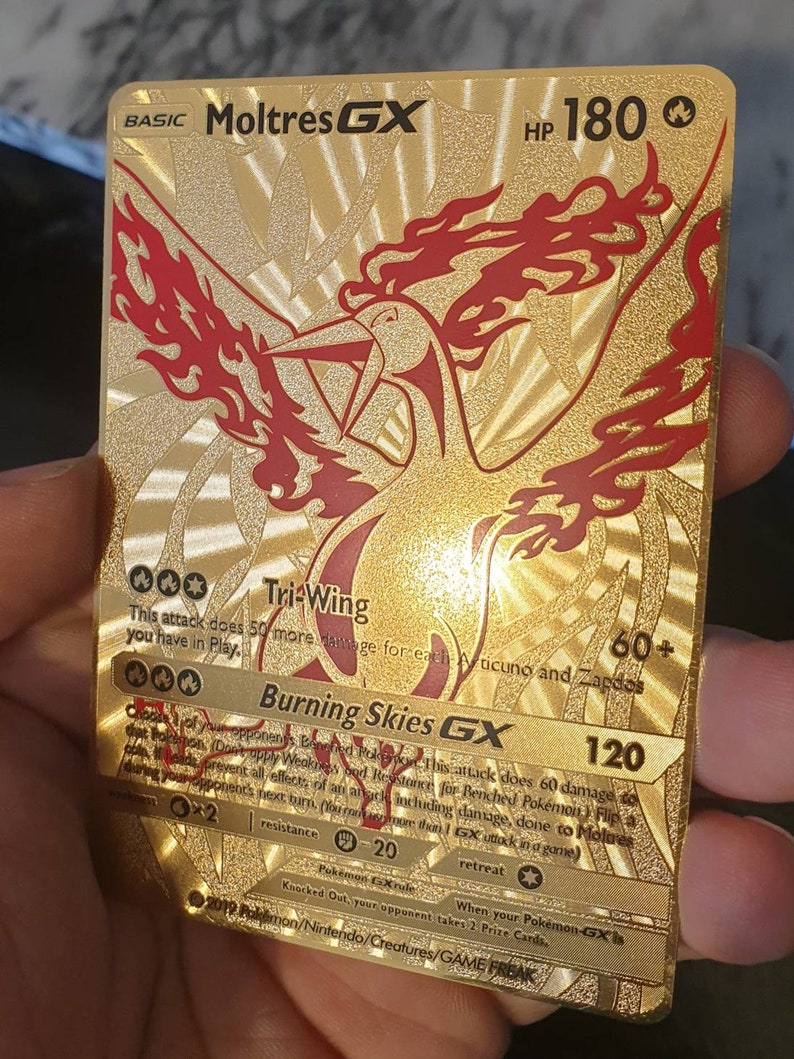 Moltres GX Pokemon Card Custom Made Gold Steel Metal Shiny EX | Etsy