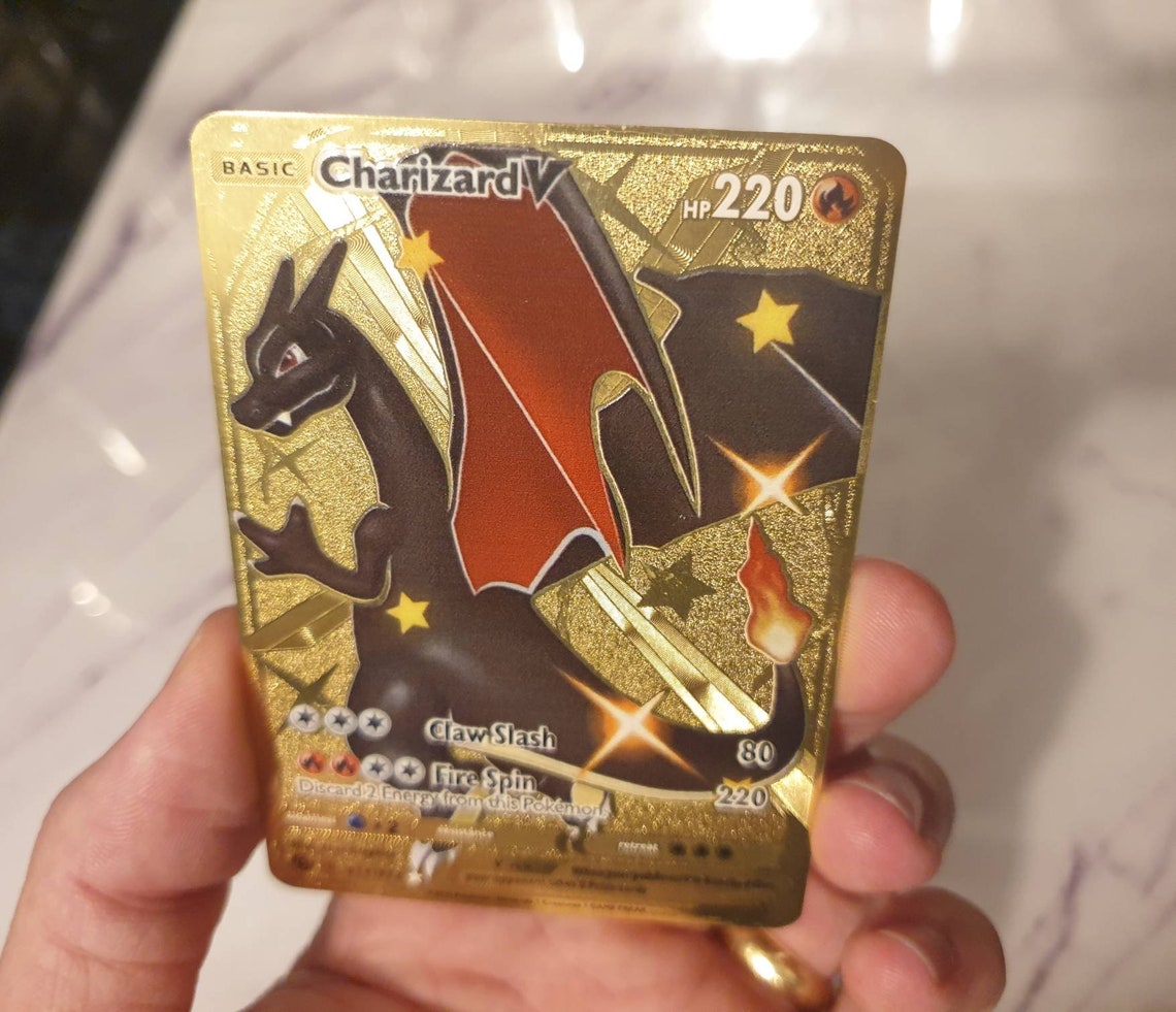GOLD Shiny Charizard V Pokemon Card METAL Champions Path | Etsy UK