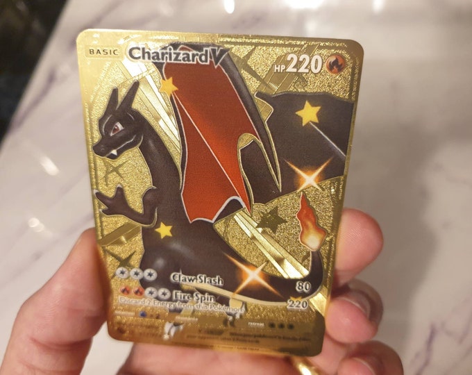 GOLD Shiny Charizard V Pokemon Card METAL Champions Path 079/073 Gmax ...