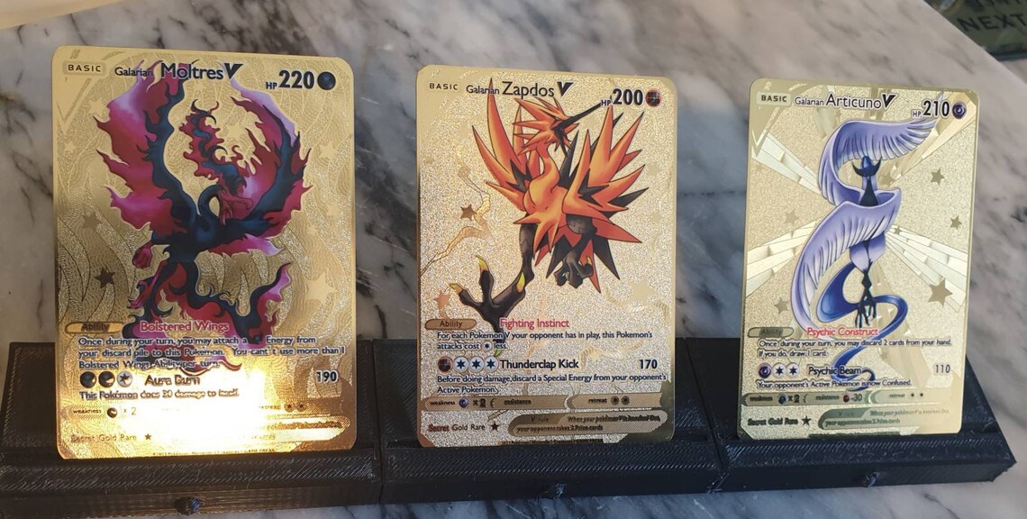 GOLD Galarian Articuno Moltres Zapdos V Pokemon Card Metal | Etsy