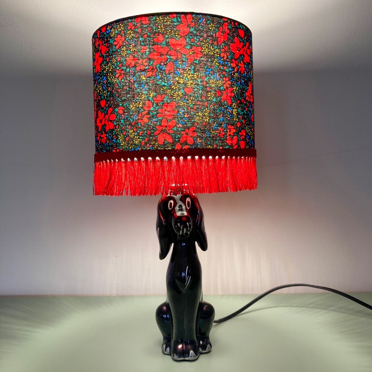 Dog Lamp, Retro Kitsch Black Ceramic Dog With Lampshade - Etsy