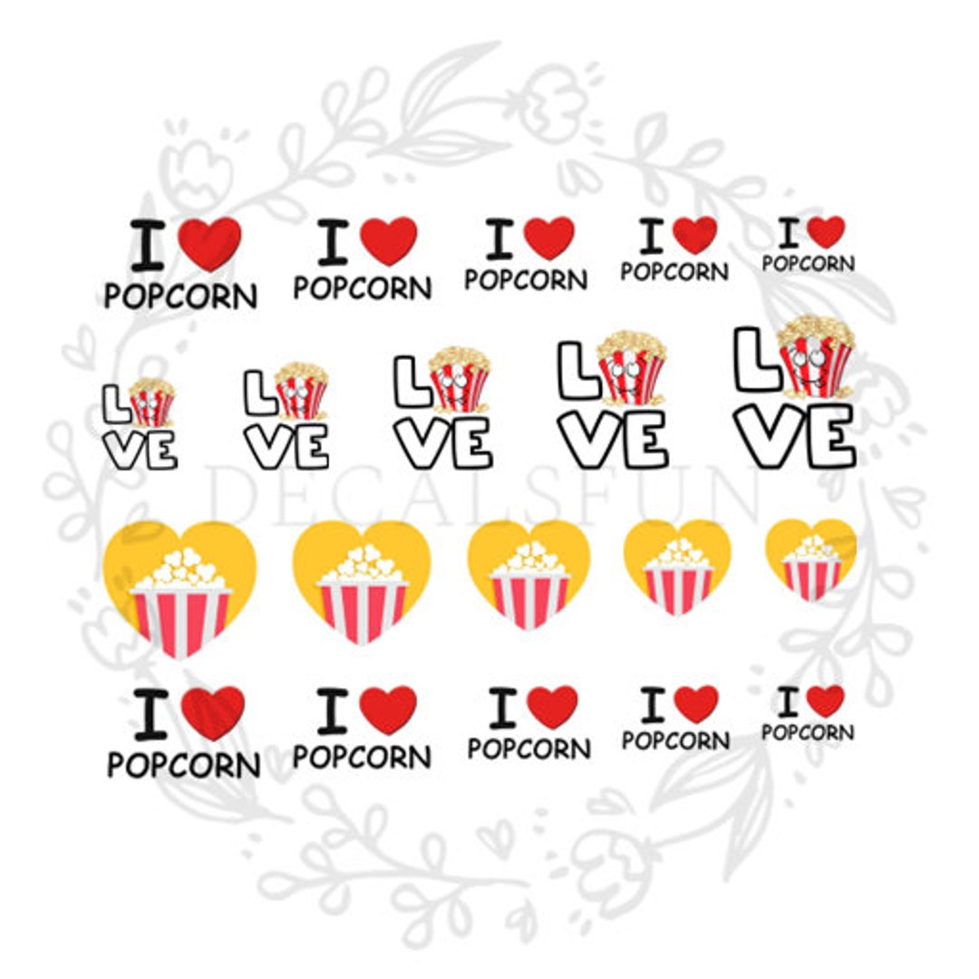 I Love Popcorn Nail Art Water Decals - Etsy