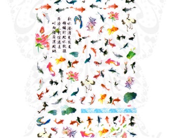Lucky Koi Fish and Waterlily Nail Art Stickers - Etsy