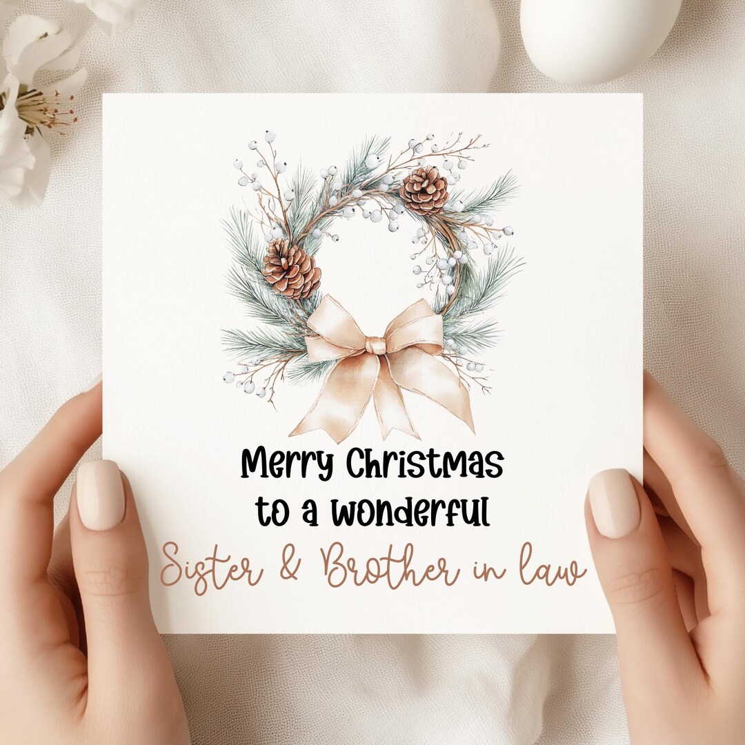 Elegant Christmas Card for Sister & Brother-in-law: Watercolor Wreath ...