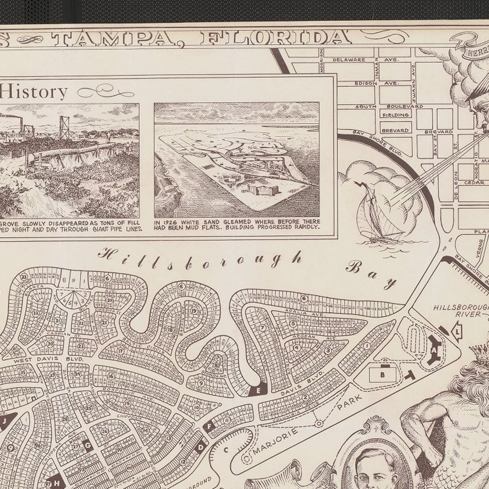 Historical Print Pictorial Map Davis Islands Florida - Etsy