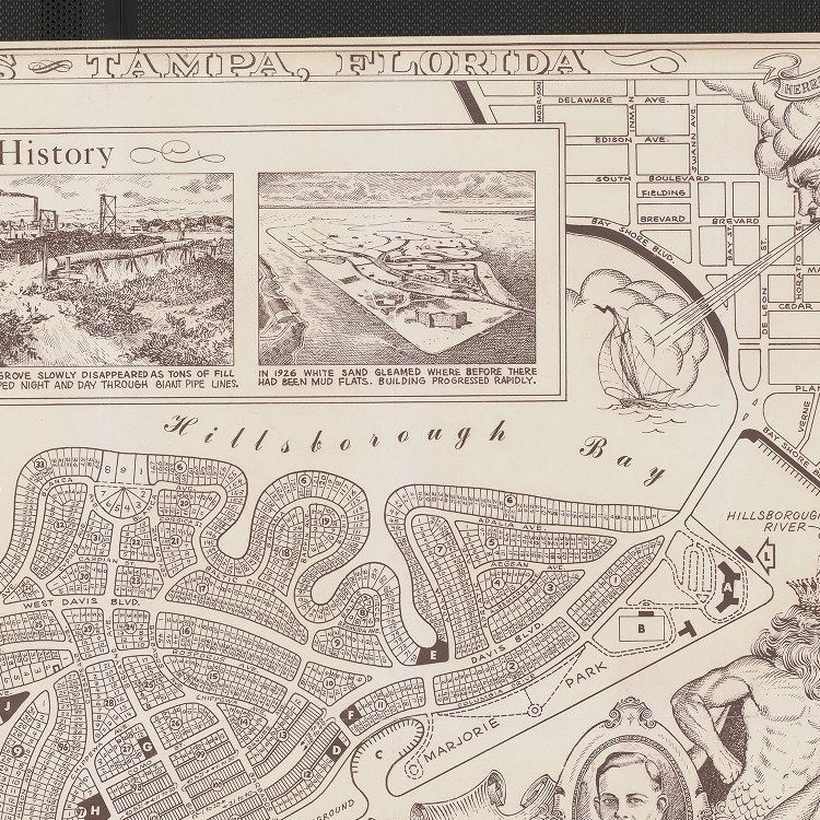 Historical Print Pictorial Map Davis Islands Florida - Etsy