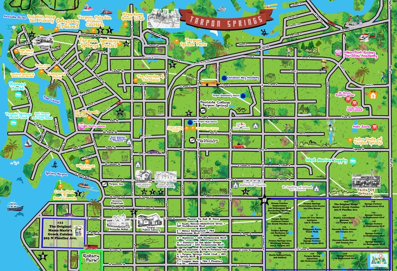 Whimsical Map of Tarpon Spring Florida Digital - Etsy