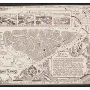 Historical Print Pictorial Map Davis Islands Florida - Etsy