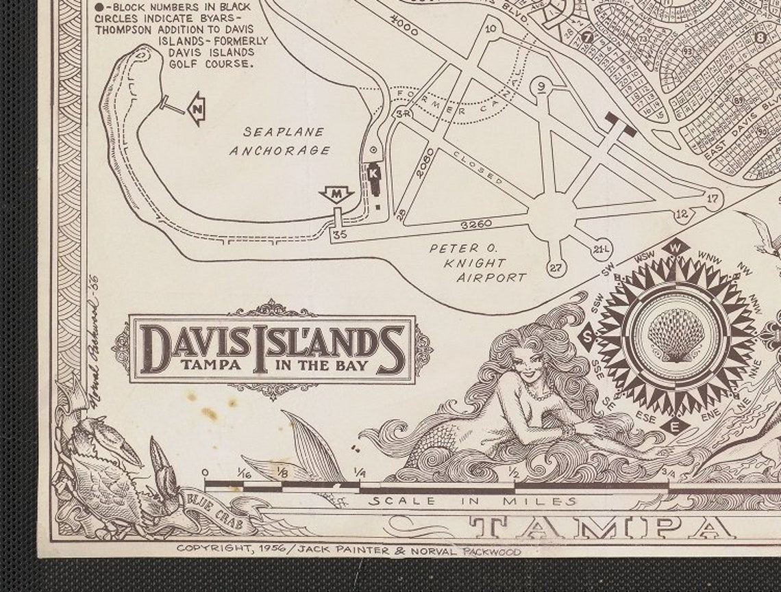 Historical Print Pictorial Map Davis Islands Florida - Etsy