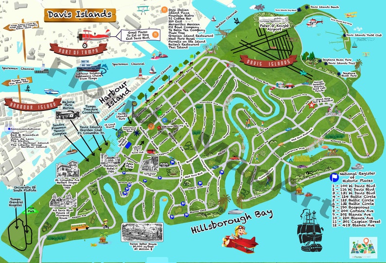 Digital Version of Whimsical Map of Davis Islands Florida - Etsy