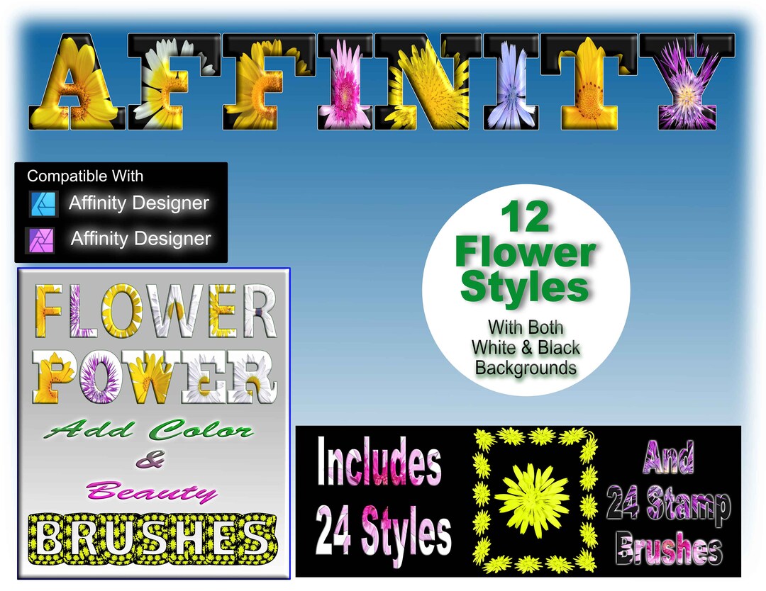 Affinity Styles & Stamp Brushes 12 Different Flowers - Etsy