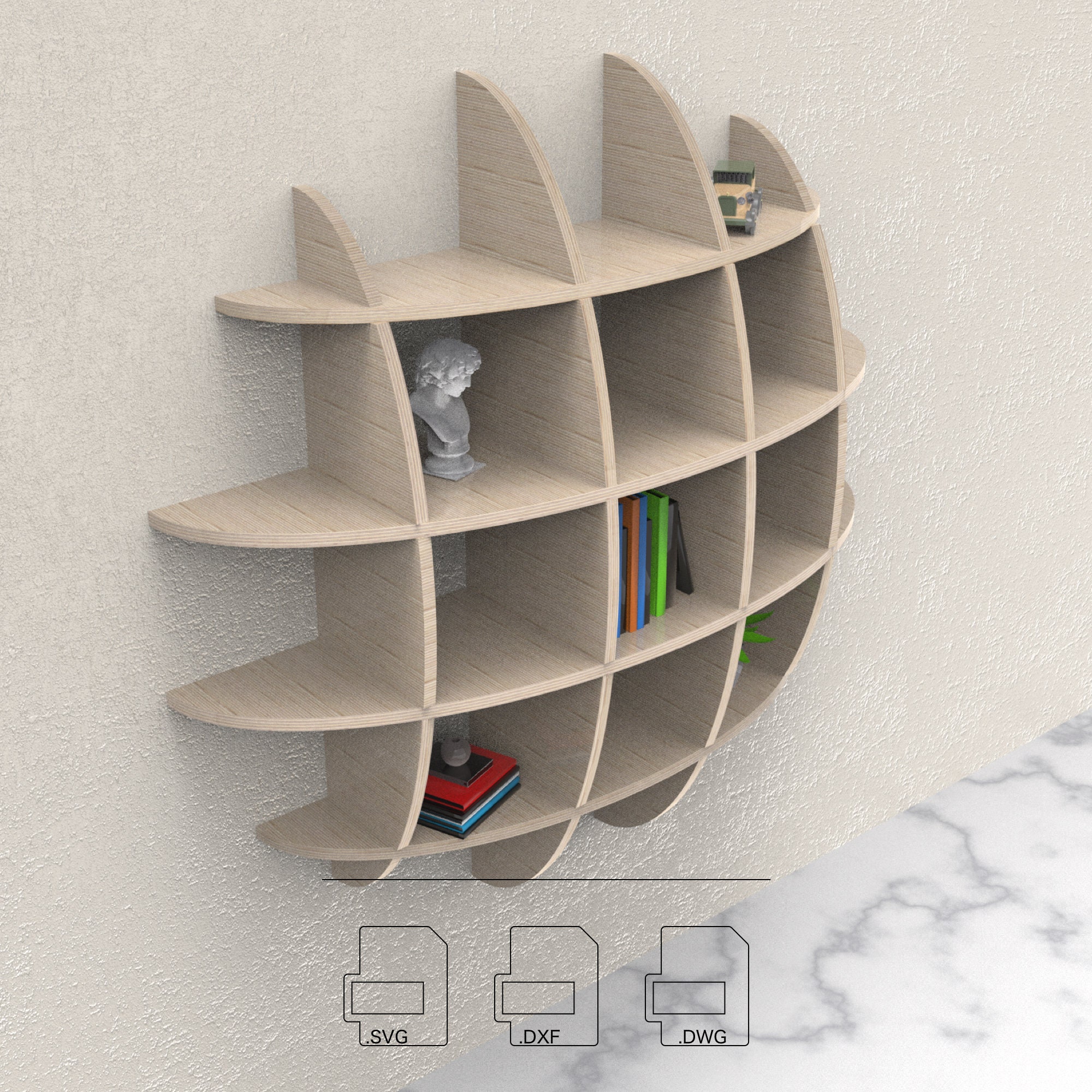 Parametric Bookshelf Aria • Router Cut Files • Cnc Files • Vector Files • Dxf • Dwg • Svg