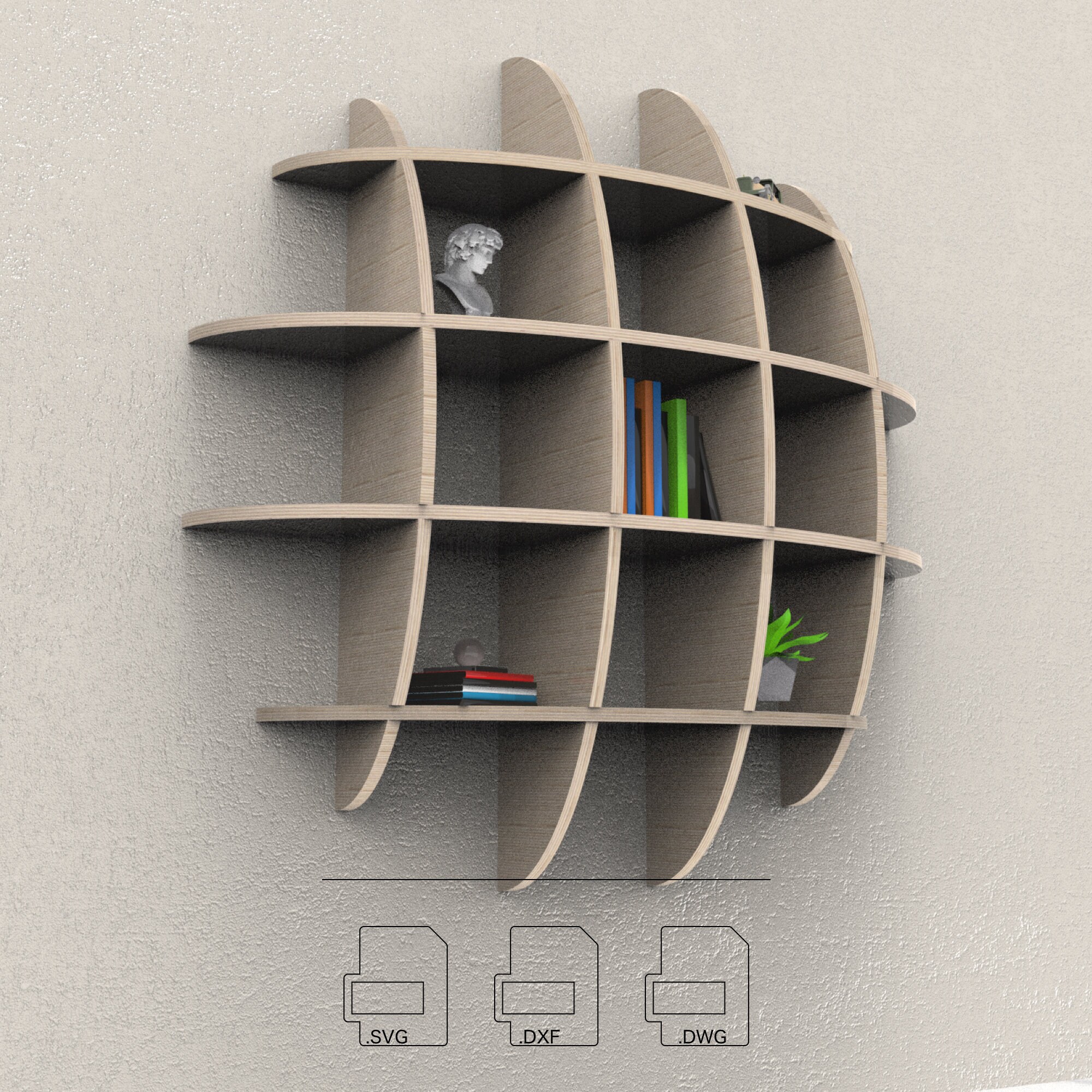 Parametric Bookshelf Aria • Router Cut Files • Cnc Files • Vector Files • Dxf • Dwg • Svg
