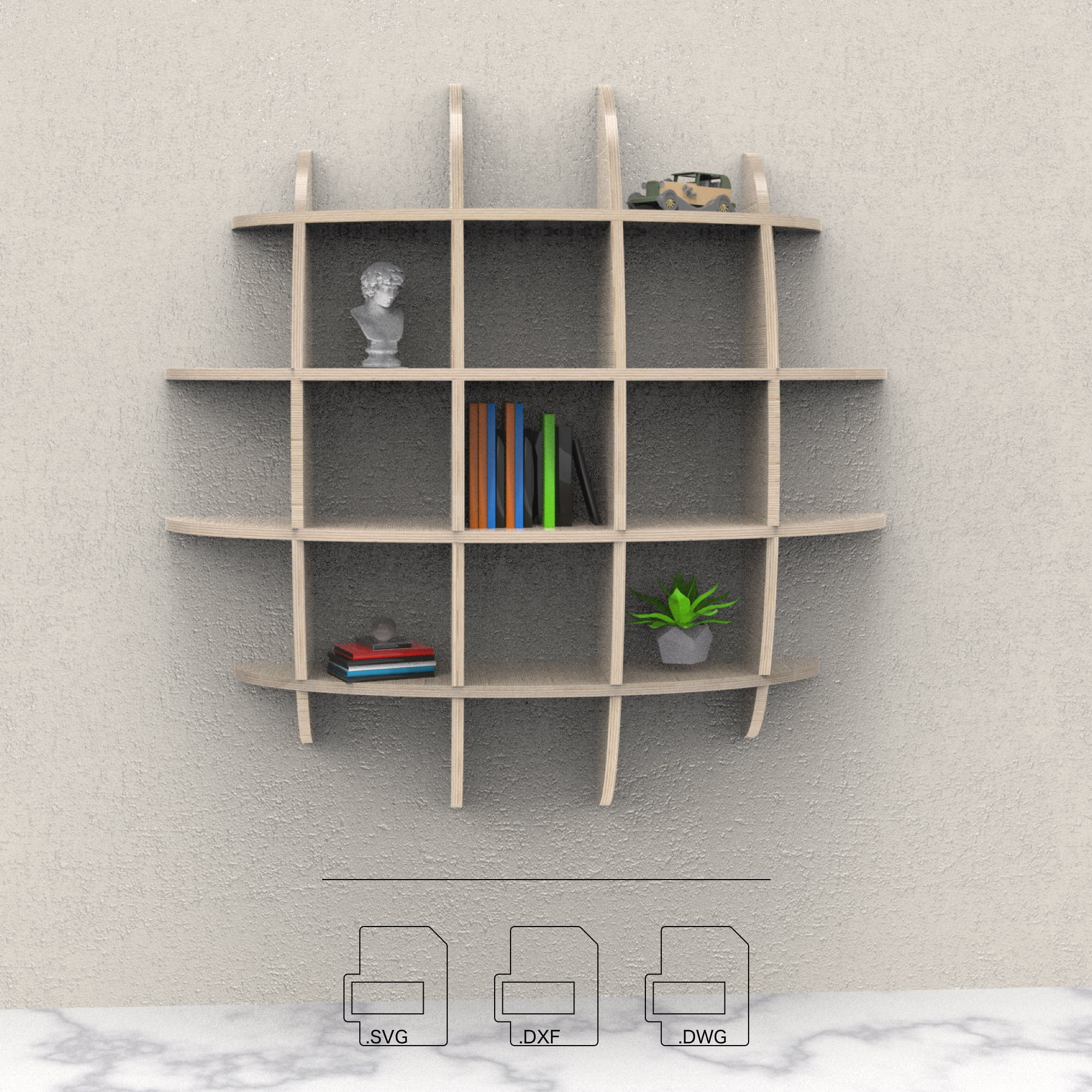 Parametric Bookshelf Aria • Router Cut Files • Cnc Files • Vector Files • Dxf • Dwg • Svg
