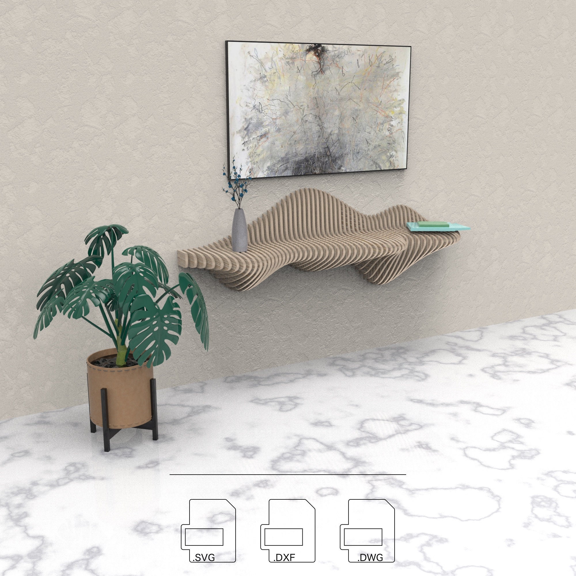 Parametric Wall Unit : Waveform Router-cut Files CNC Files Vector Files .dxf .dwg .svg .pdf - Etsy
