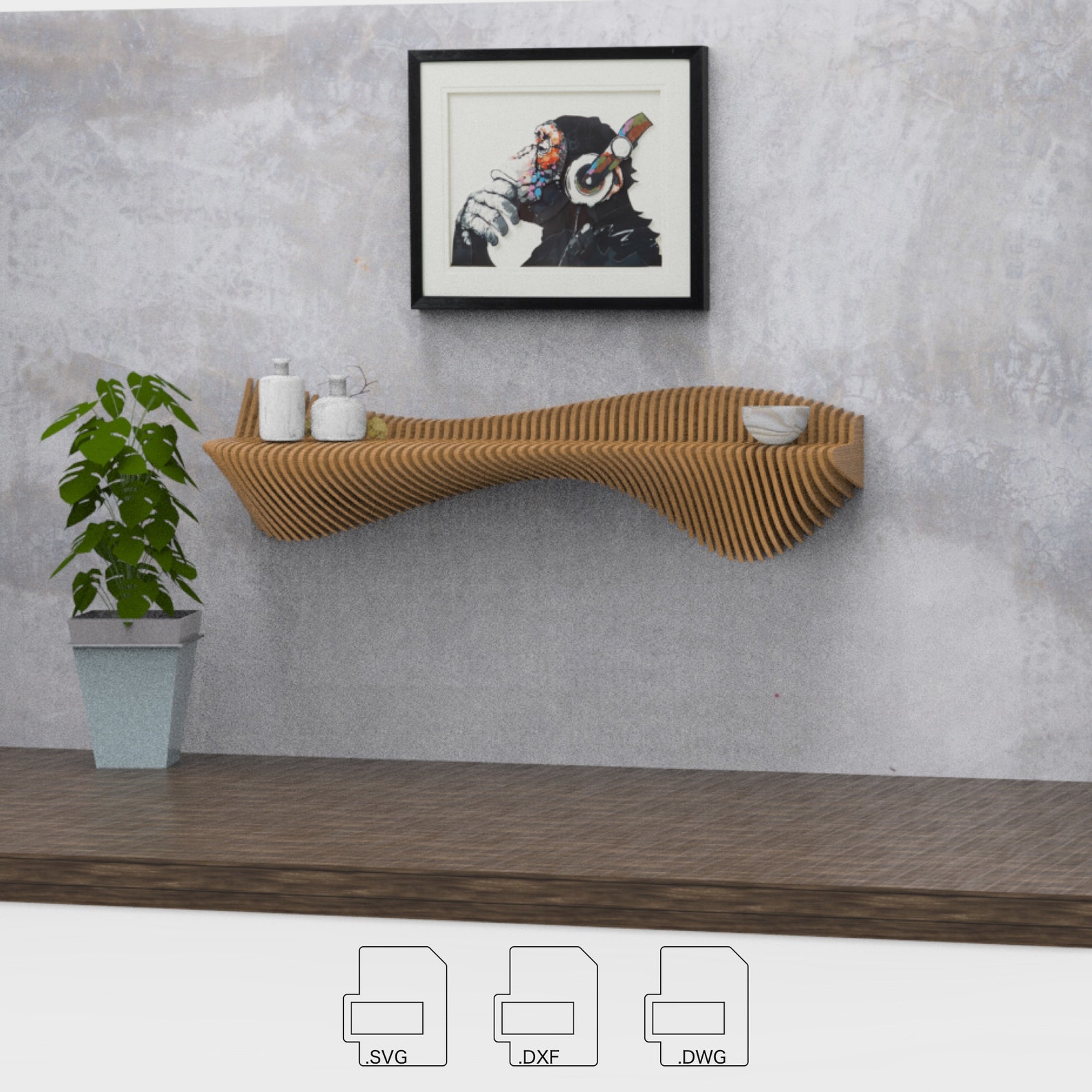 Parametric Console Shelf 2 • Modern CNC Design • Router-cut Vector ...