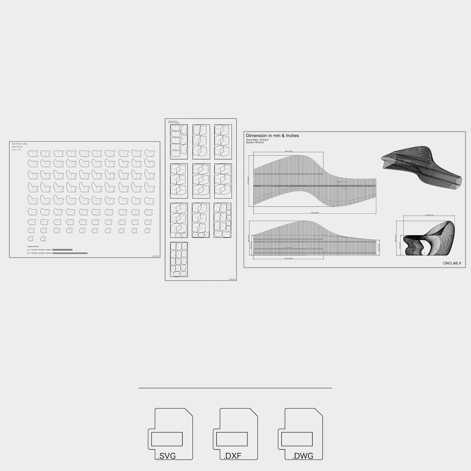 Parametric Bench Curl Router Cut Files Cnc Files For Cutting Vector Files Dxf Dwg Svg Pdf