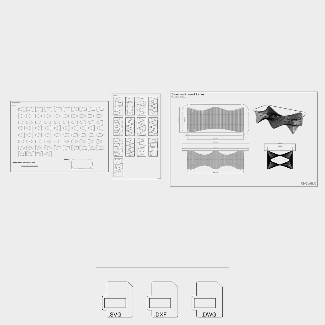 Parametric Dining Table : Sinewave Router-cut Files CNC Files Vector ...