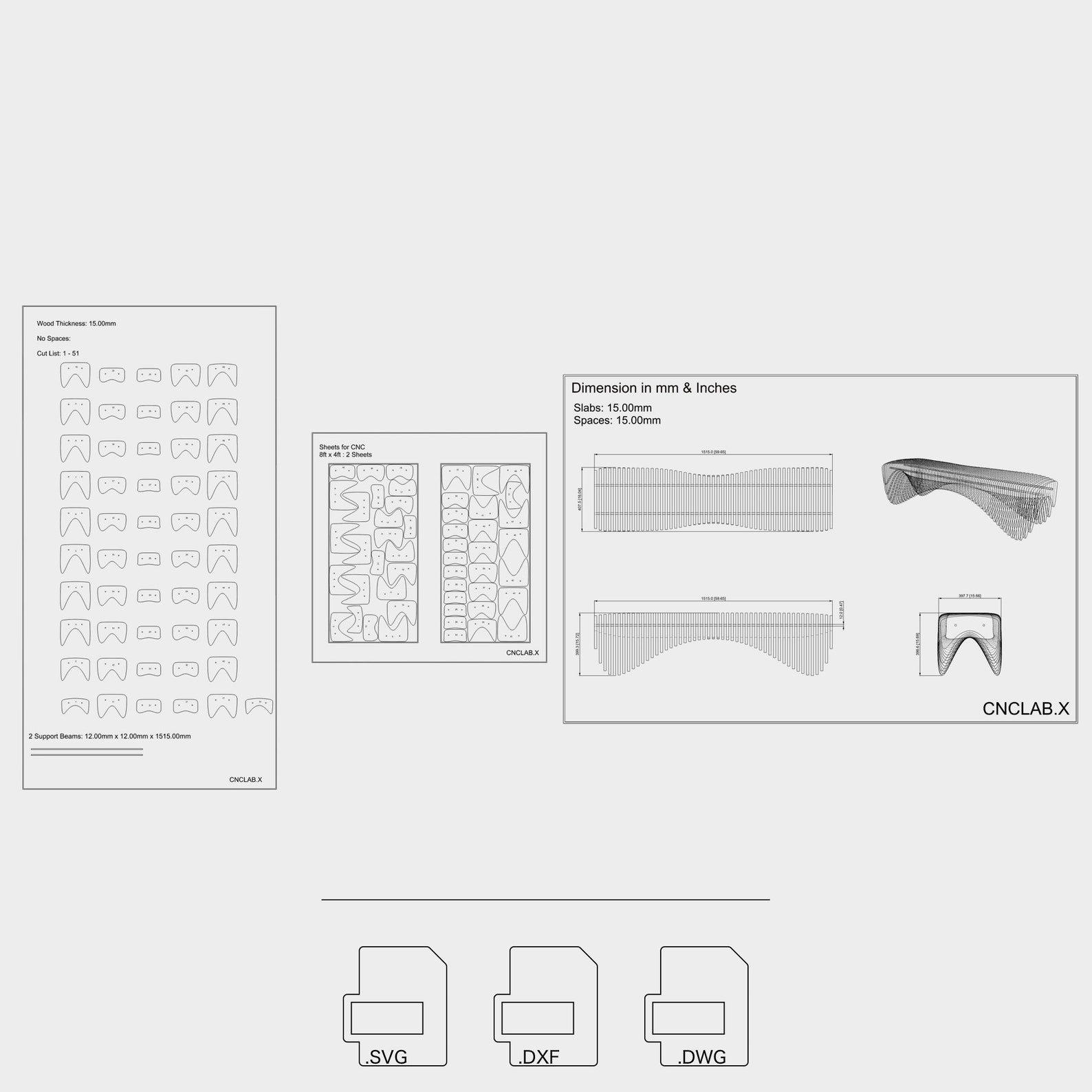 Parametric Bench K9 Router Cut Files Cnc Files For Cutting Vector Files Dxf Dwg Svg Pdf Etsy