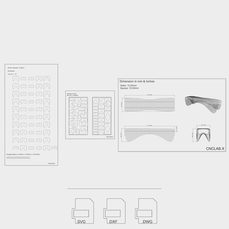 Parametric Bench K9 Router Cut Files Cnc Files For Cutting Vector Files Dxf Dwg Svg Pdf Etsy