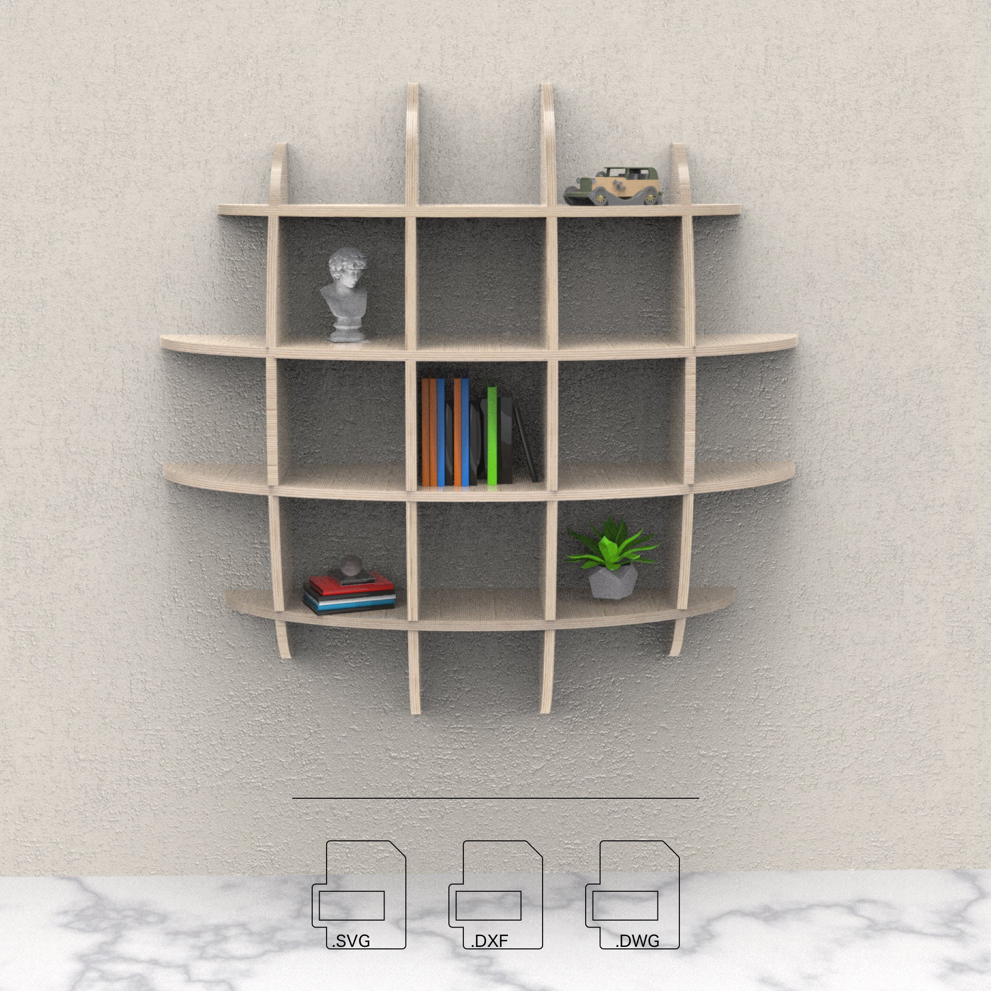 Parametric Bookshelf Aria • Router Cut Files • Cnc Files • Vector Files • Dxf • Dwg • Svg