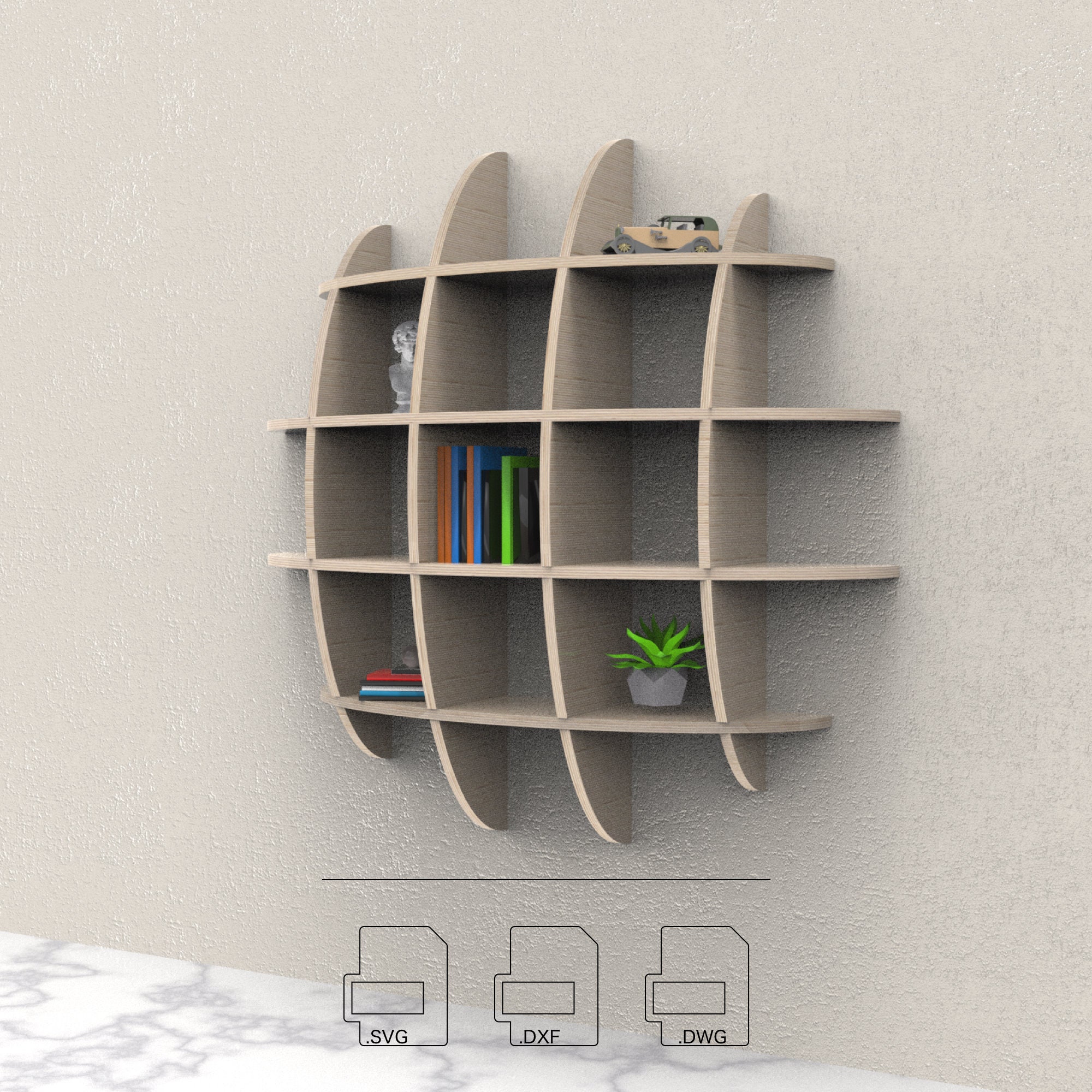 Parametric Bookshelf Aria • Router Cut Files • Cnc Files • Vector Files • Dxf • Dwg • Svg