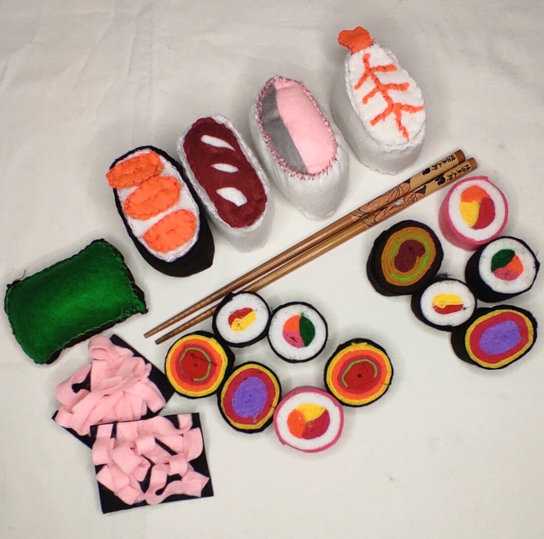 Felt Play Food Set - Sushi and Maki Tray - Handmade - Felt Food - Doll ...