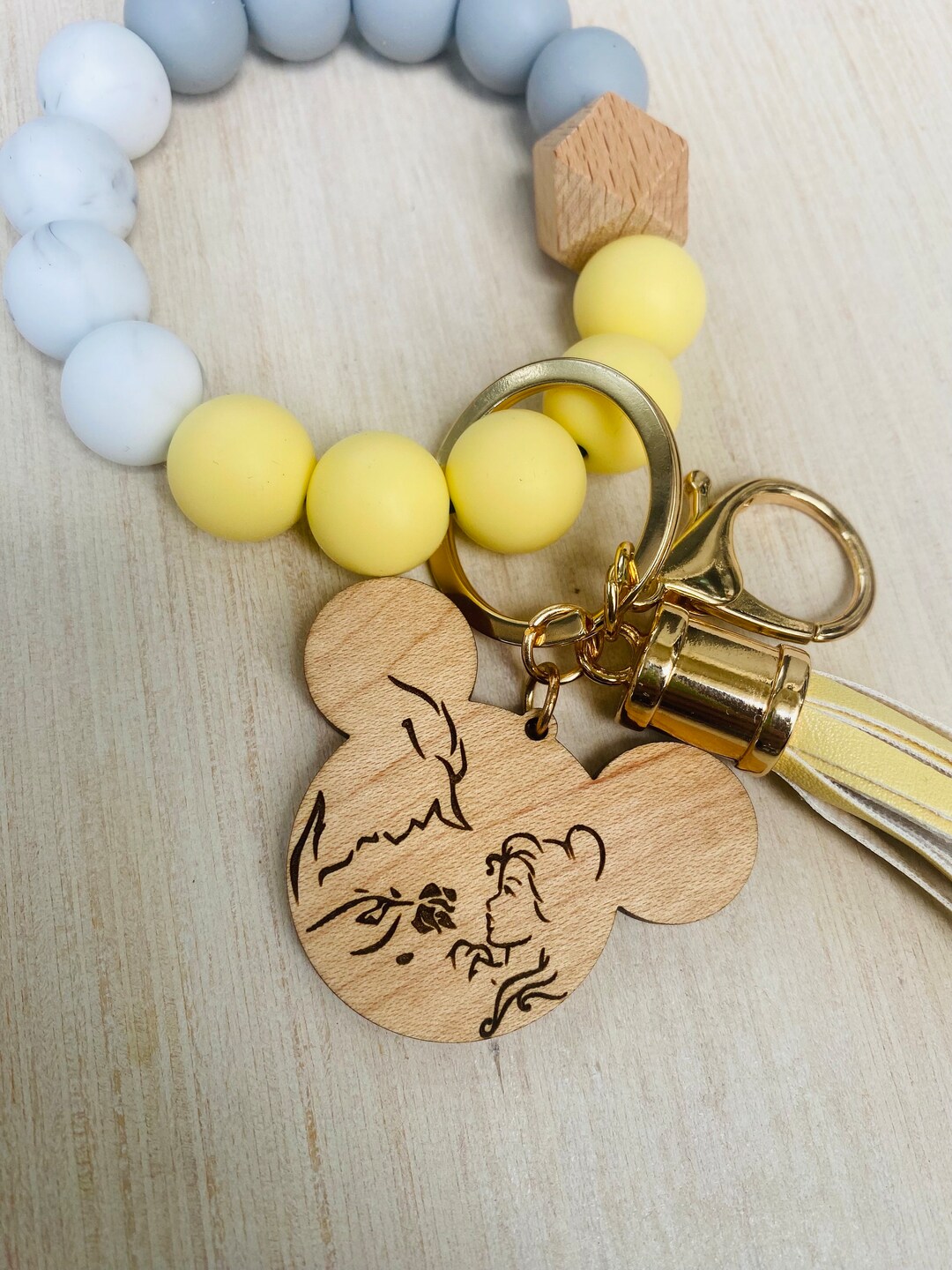 Princess and Beast Silicone Bead and Wood Keychain Wristlet, Mother’s ...