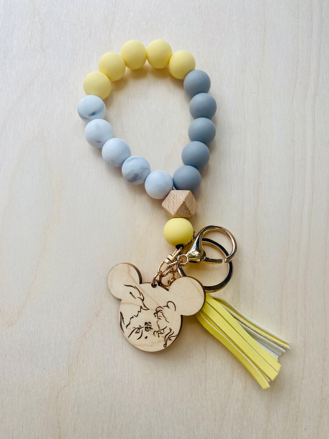 Princess and Beast Silicone Bead and Wood Keychain Wristlet - Etsy