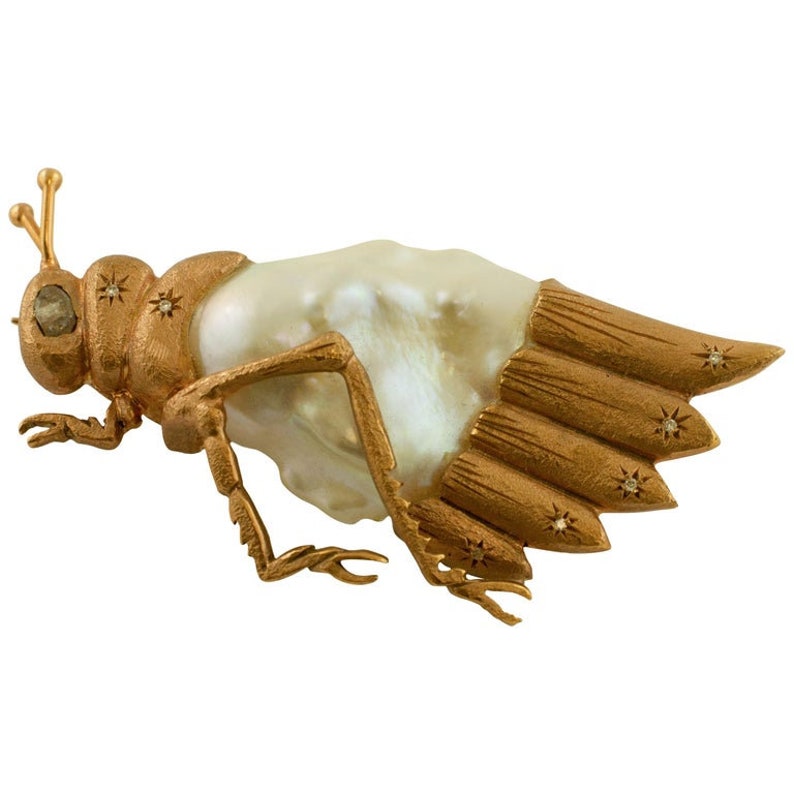 Baroque Pearl Diamonds 9 Karat Rose Gold Locust-shaped - Etsy